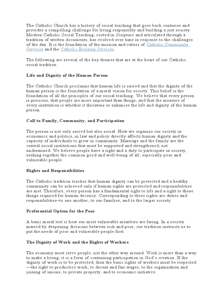 Key Themes of Catholic Social Teaching: Life, Dignity, Community ...