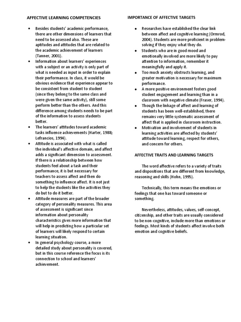 Affective Learning Competencies Overview | PDF | Motivation | Motivational
