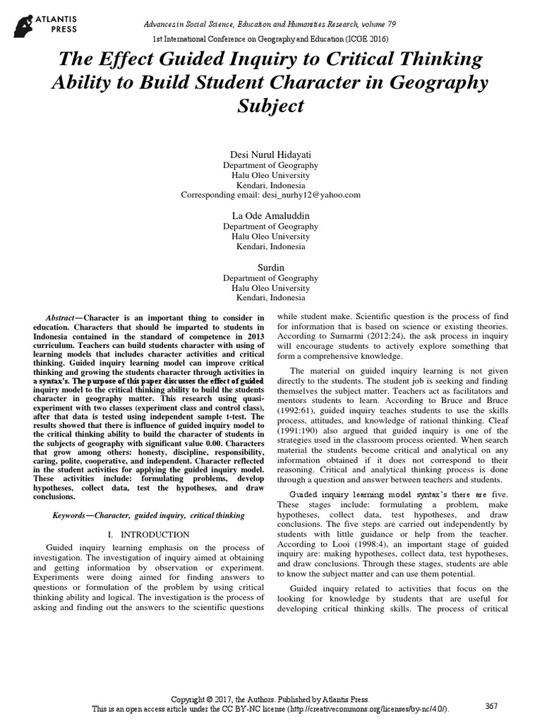 The Effect Guided Inquiry To Critical Thinking Ability To Build Student ...
