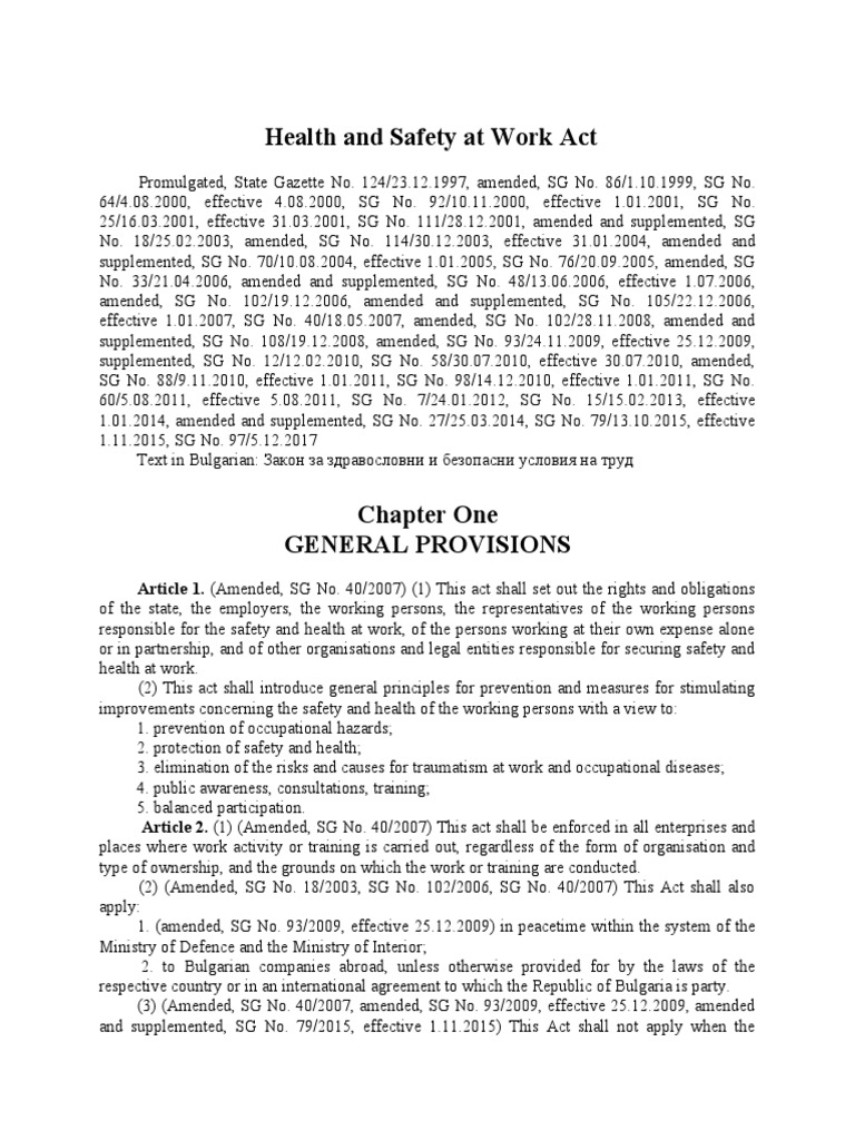 Health and Safety at Work Act Overview | PDF | Occupational Safety And ...