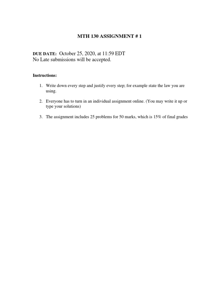 MTH 130 Assignment 1 Instructions and Problems | PDF | Argument ...