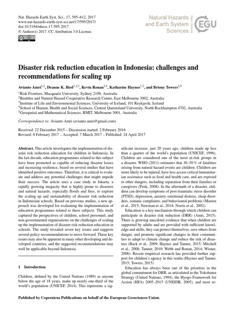 Disaster Risk Reduction Education in Indonesia Cha | PDF | Disaster ...