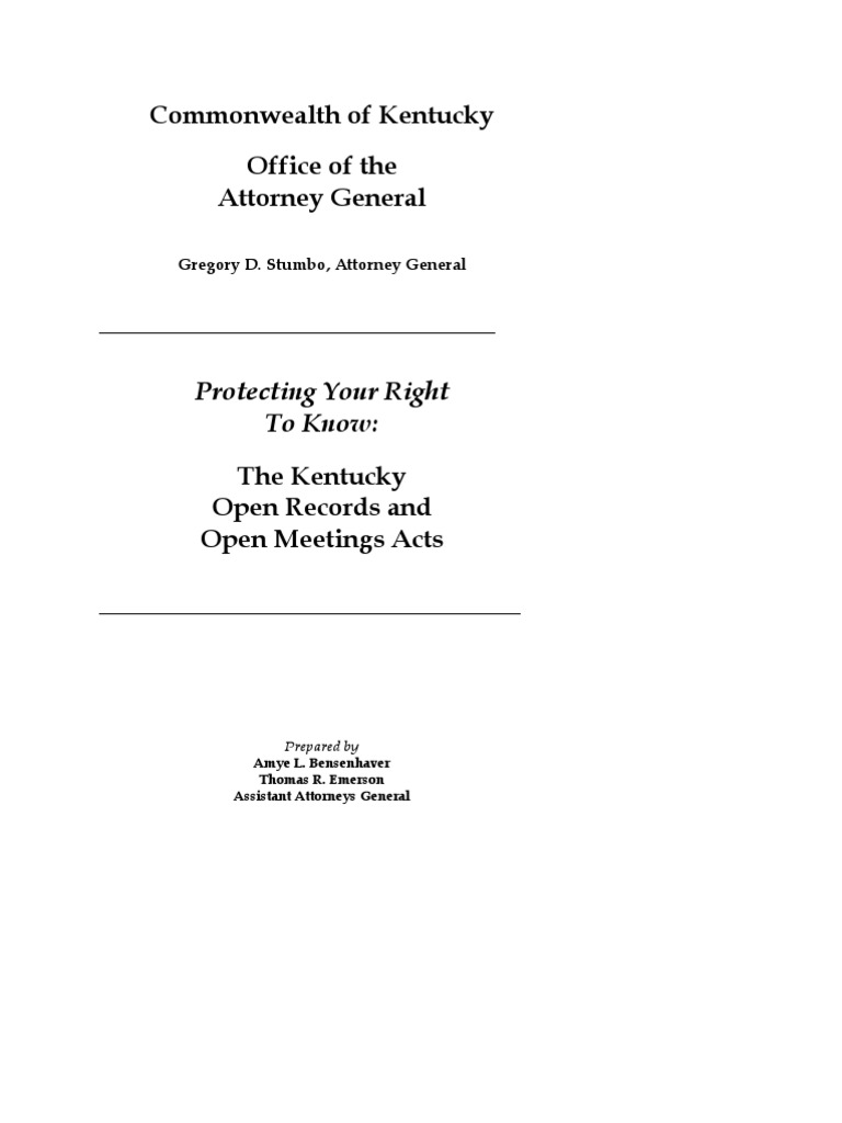 Commonwealth of Kentucky Office of The Attorney General: Protecting ...