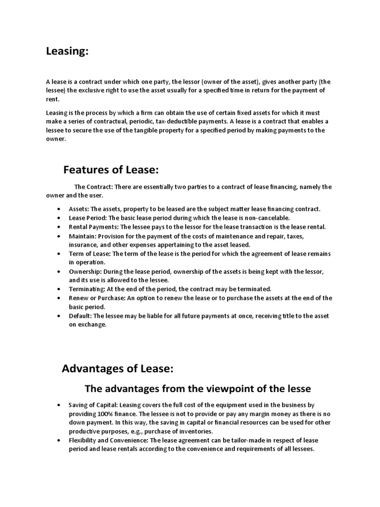 Leasing:: The Advantages From The Viewpoint of The Lesse | PDF | Lease ...