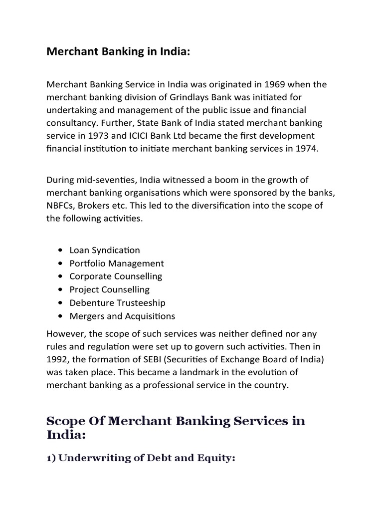 Overview of Merchant Banking in India | PDF | Securities (Finance ...