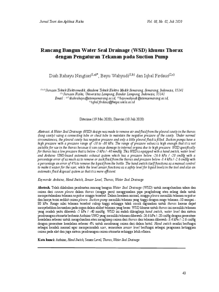Rancang Bangun Water Seal Drainage (WSD) Khusus Thorax Dengan ...