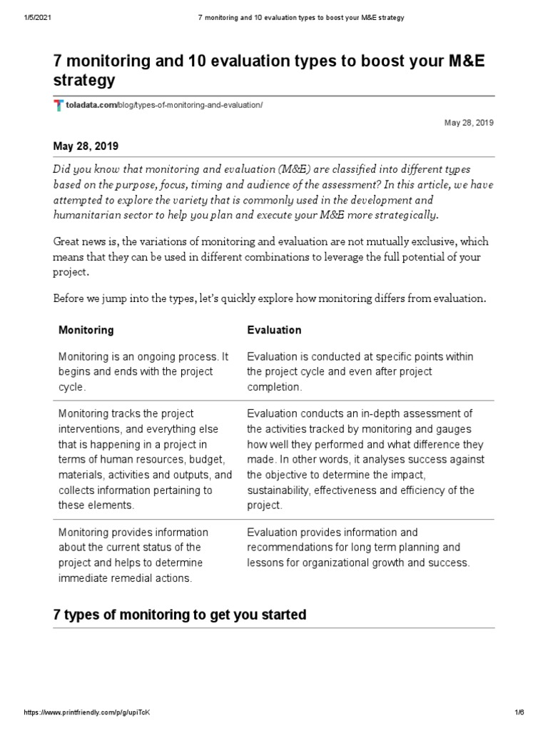 7 Monitoring and 10 Evaluation Types To Boost Your M&E Strategy | PDF ...