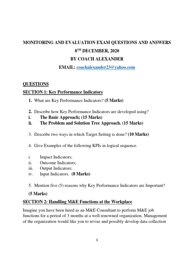 MONITORING AND EVALUATION EXAM QUESTIONS AND ANSWERS Part 2 | PDF