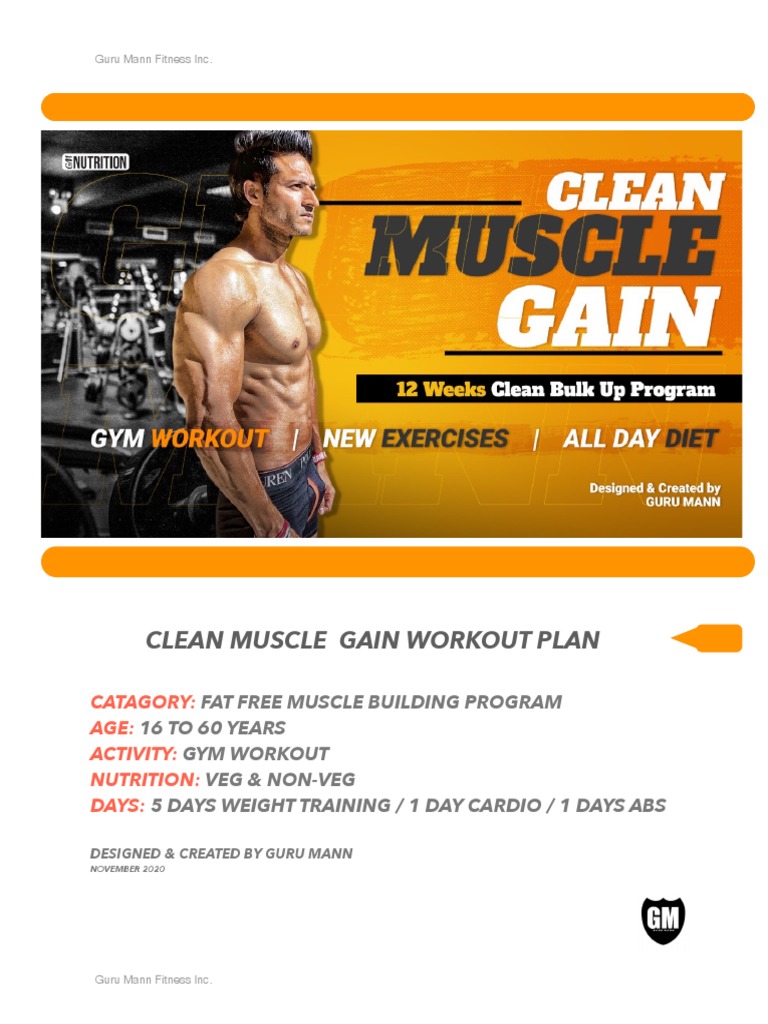 Clean Muscle Gain Workout Plan | Download Free PDF | Recreation ...