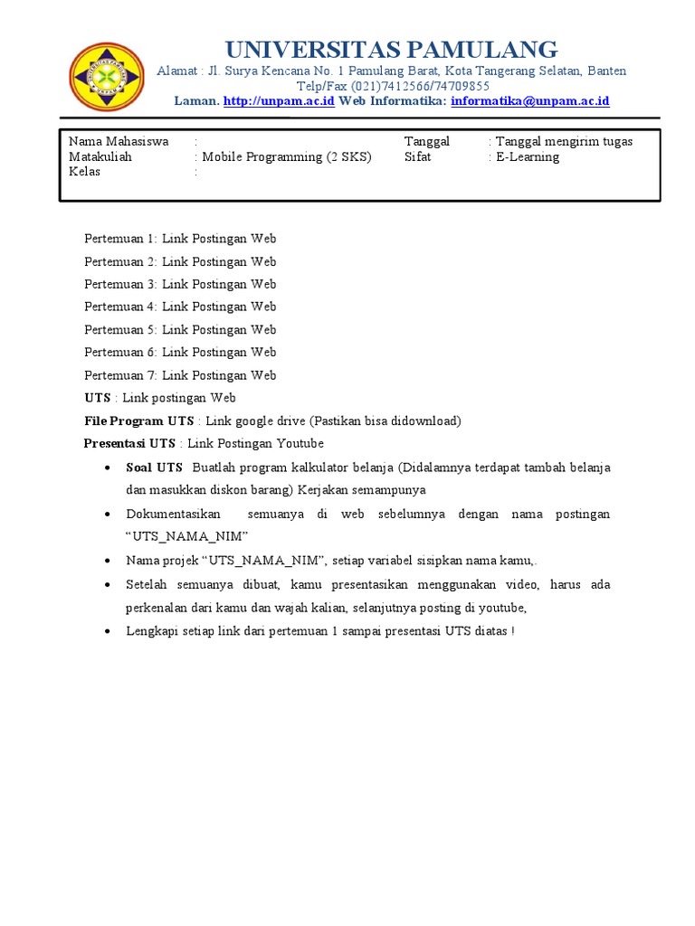 Panduan UTS Mobile Programming 2023 | PDF