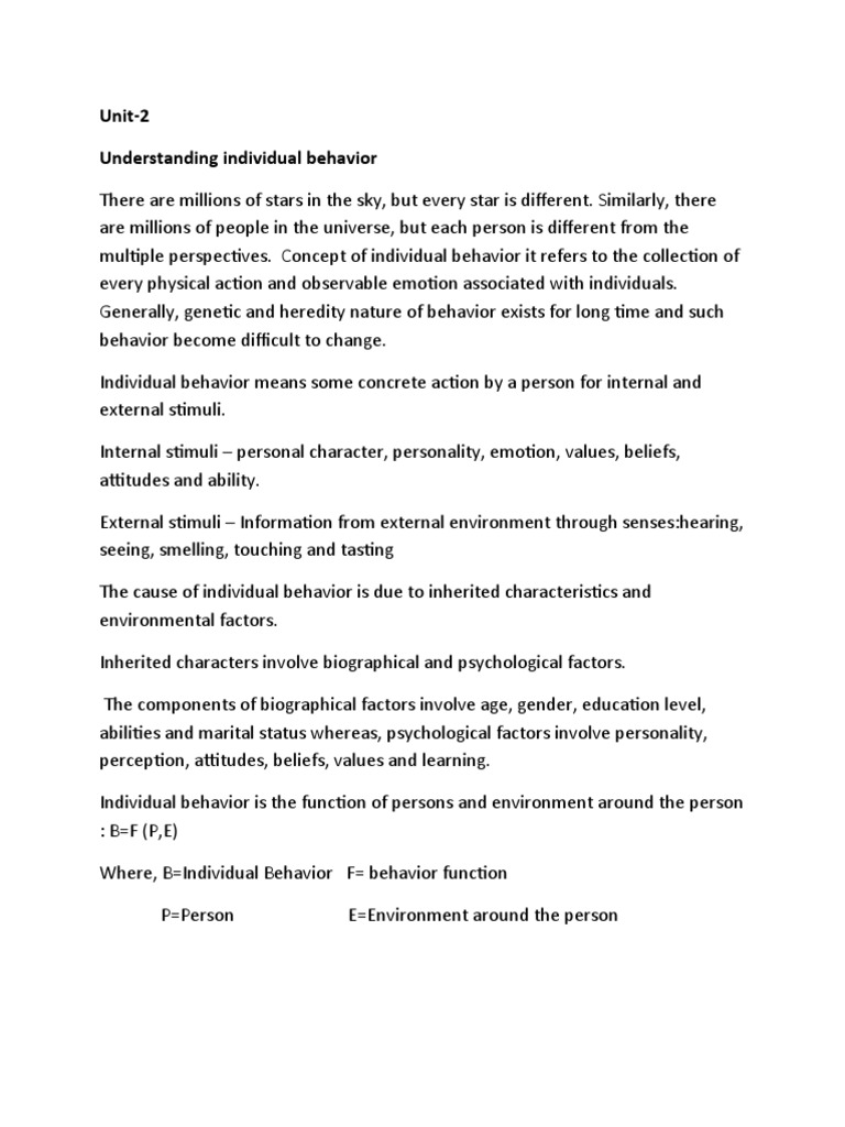 Unit-2 Understanding Individual Behavior | Download Free PDF | Attitude ...