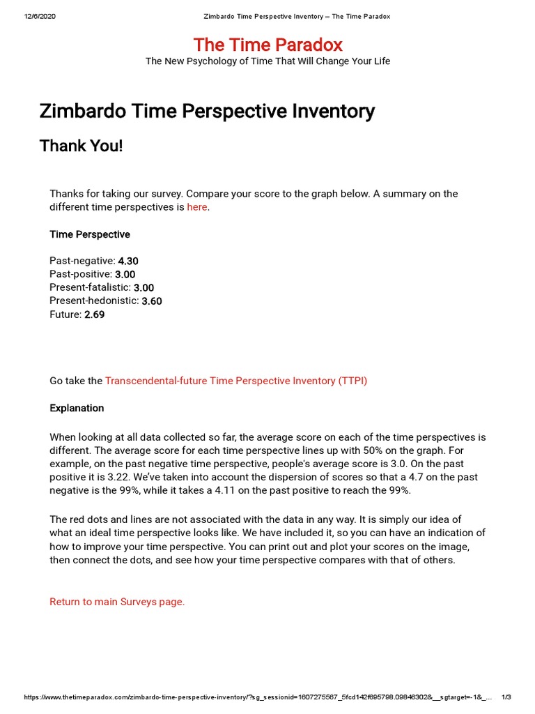 Zimbardo Time Perspective Inventory The Time Paradox Pdf