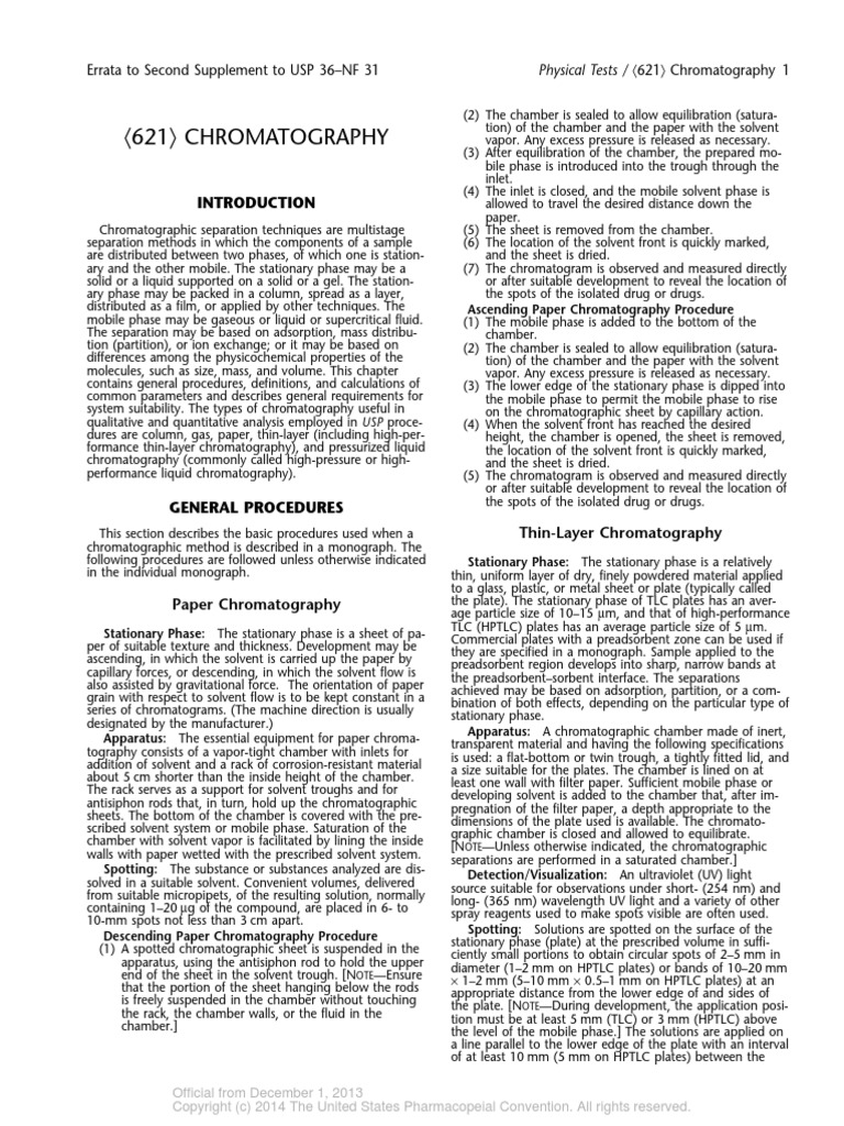 Chromatography - USP Chapter 621 | PDF | Chromatography | High Performance Liquid Chromatography