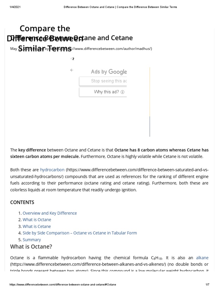 Difference Between Octane and Cetane - Compare The Difference Between ...