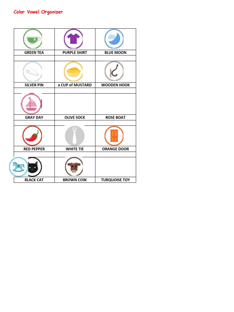 Color Vowel Organizer: Green Tea Purple Shirt Blue Moon | PDF | Cooking ...