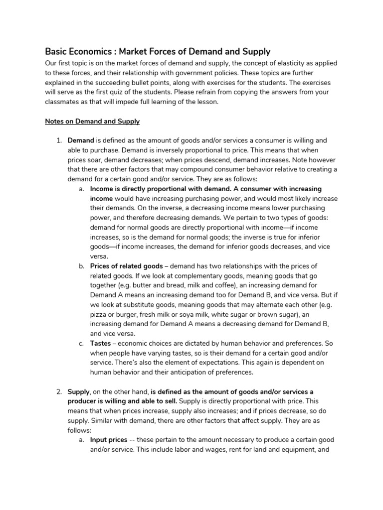Basic Economics: Market Forces of Demand and Supply | PDF | Demand ...