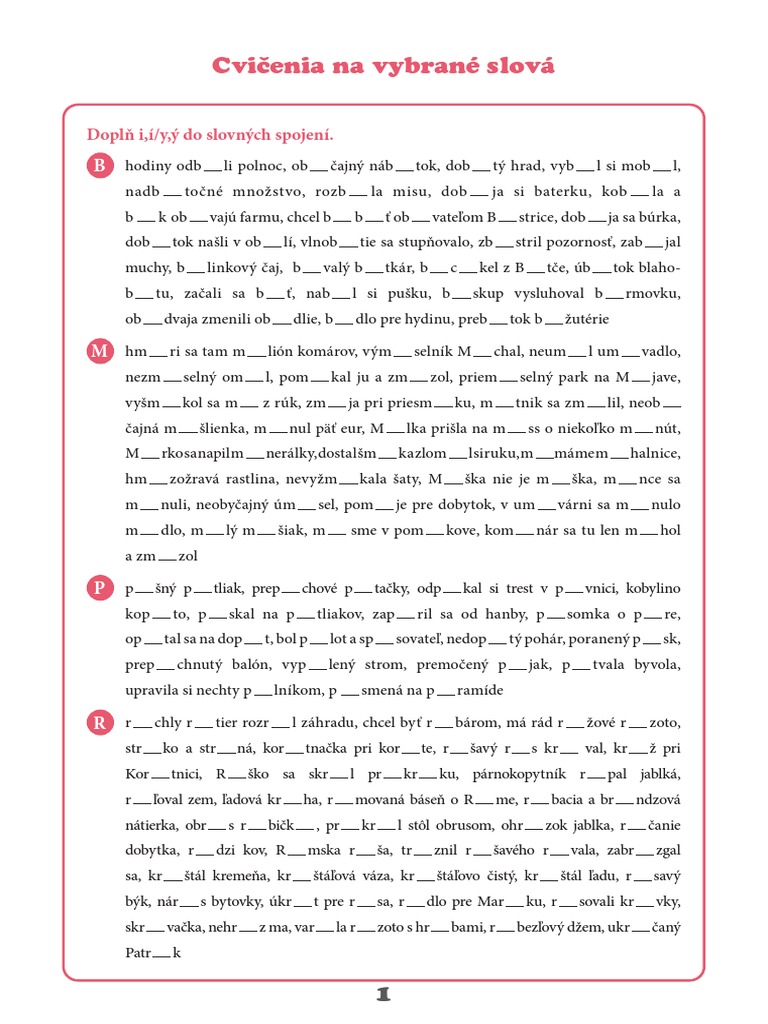 Cvičenia Na Vybrané Slová | PDF