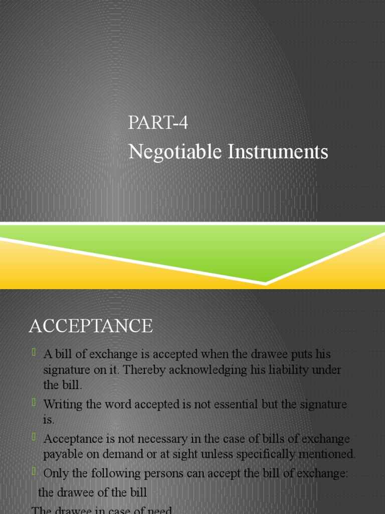 Understanding the Acceptance, Negotiation, Endorsement, Liability of ...
