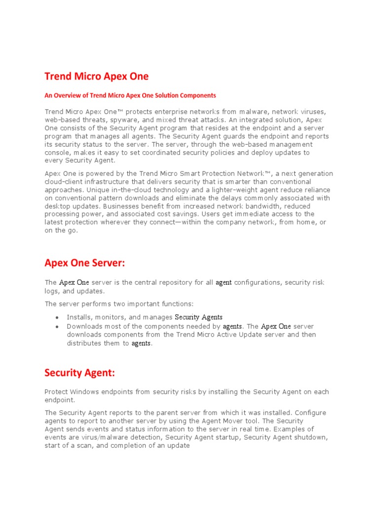 An Overview of Trend Micro Apex One Solution Components | PDF