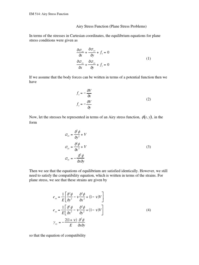 Airy Stress Function | PDF | Stress (Mechanics) | Mathematical Analysis