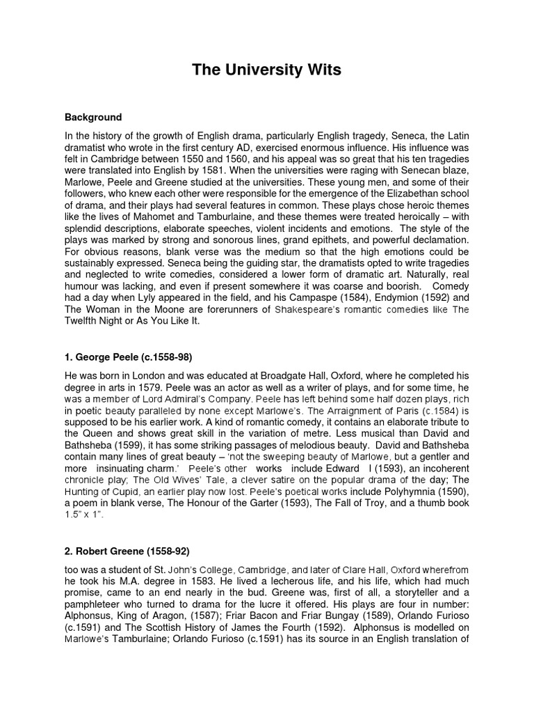 The University Wits | PDF | English Renaissance | Poetry
