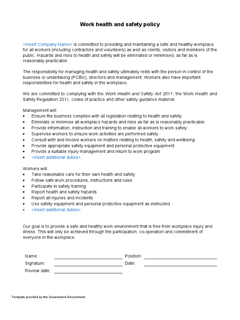 Work Health and Safety Policy | PDF
