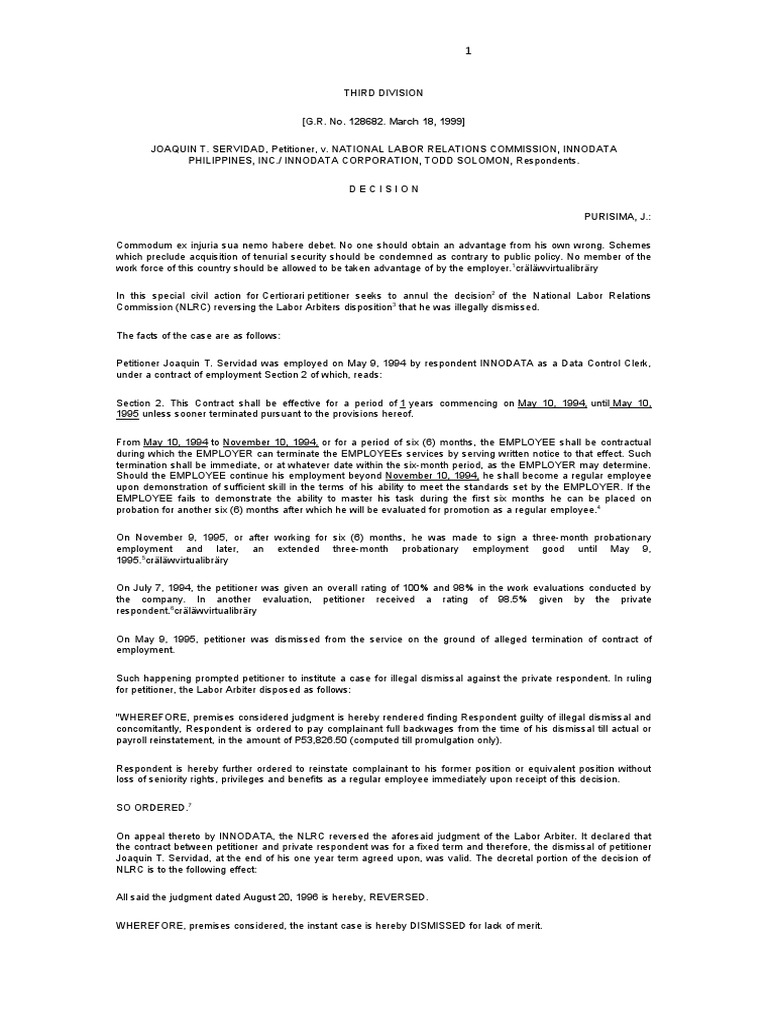 Servidad vs. NLRC: Illegal Dismissal Case | PDF | Employment | Labour Law