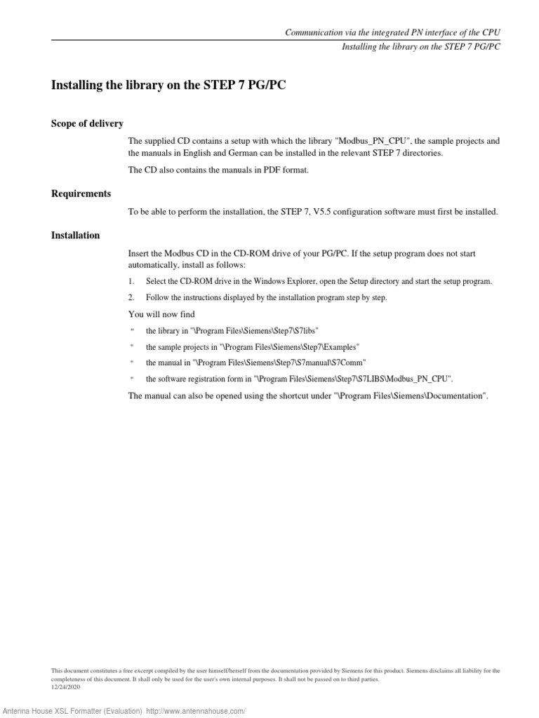 Communication Via The Integrated PN Interface of The CPU - Installing ...