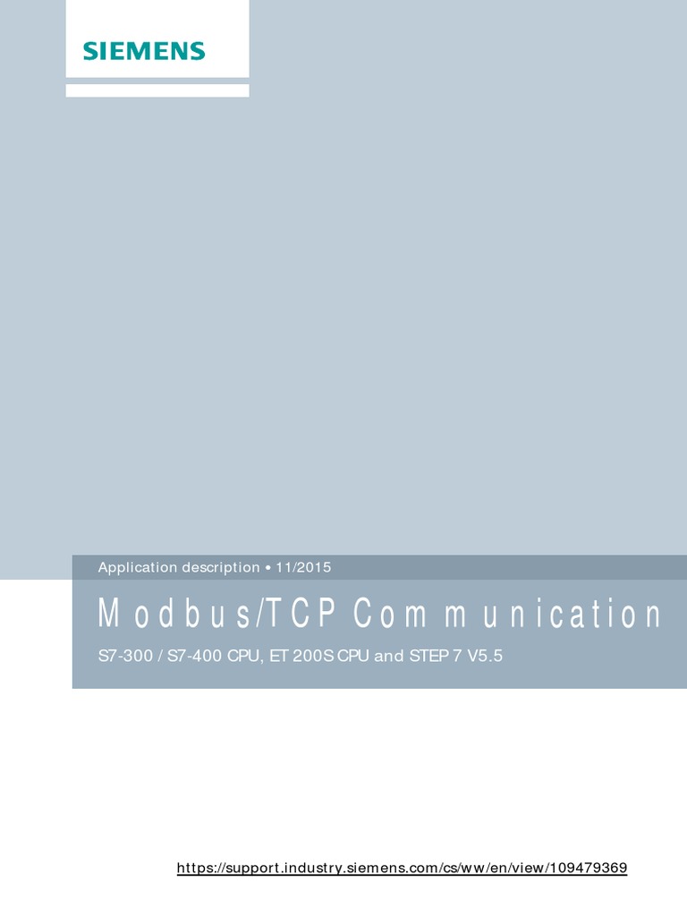 Modbus/TCP Communication: S7-300 / S7-400 CPU, ET 200S CPU and STEP 7 V5.5 | PDF | Transmission ...