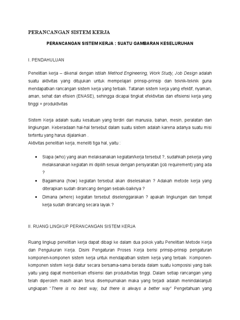Perancangan Sistem Kerja | PDF