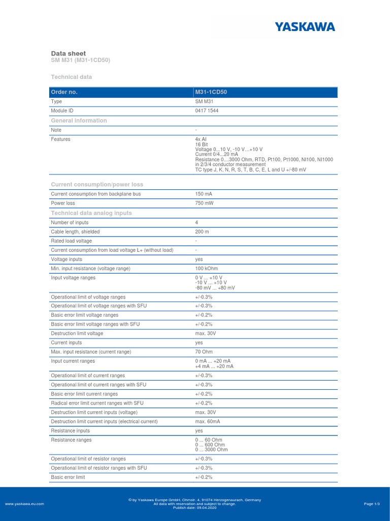 Data Sheet: SM M31 (M31-1CD50) | PDF | Electrical Resistance And ...