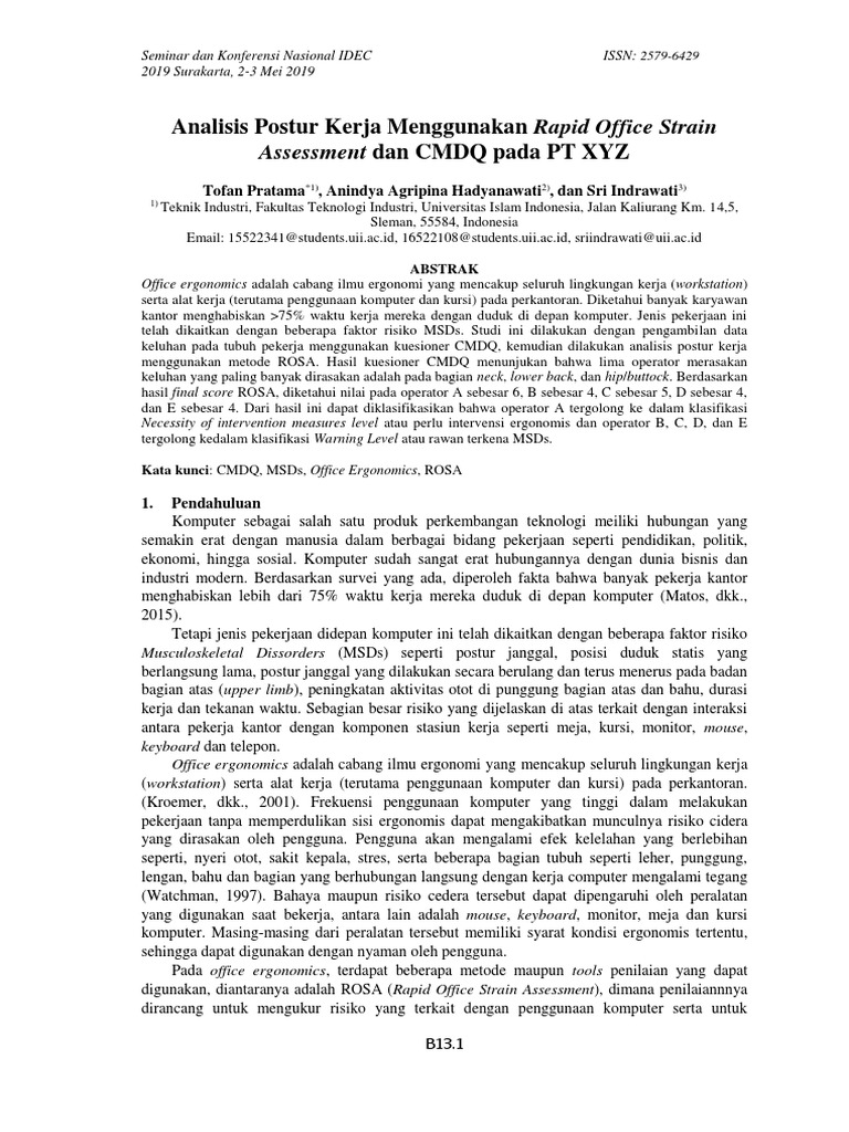 Tofan Pratama - Analisis Postur Kerja Menggunakan ROSA & CMDQ | PDF