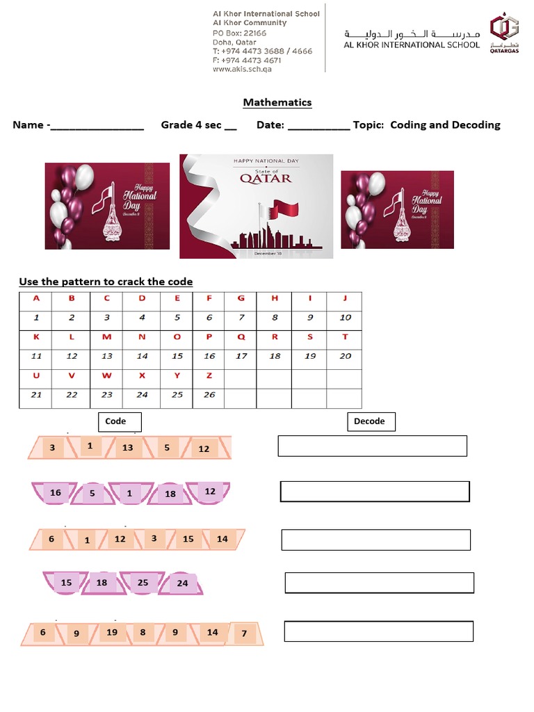 Coding and Decoding Worksheet for Grade 4 | PDF