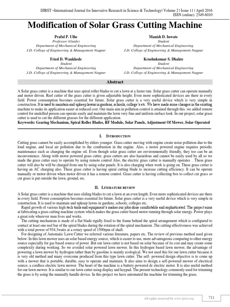 Designing an Easy-to-Operate Solar-Powered Grass Cutter Using Remote ...