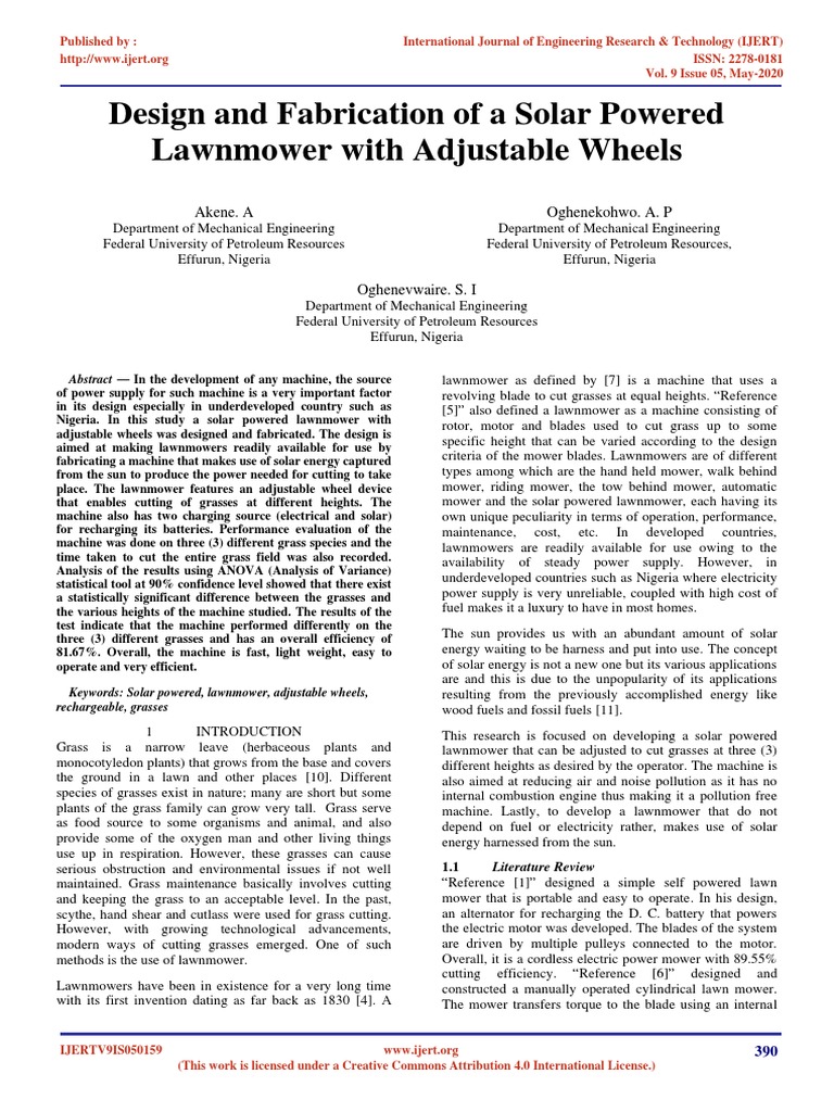 Design and Fabrication of A Solar Powered Lawnmowe PDF | PDF | Lawn ...