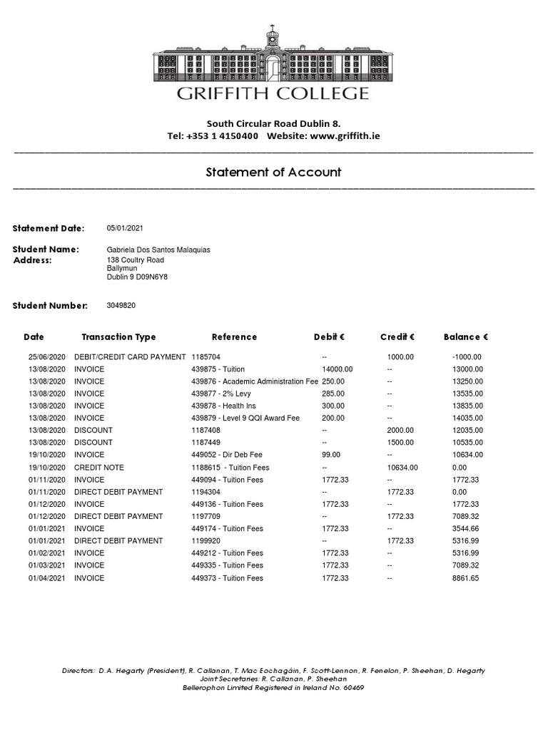 College Statement of Account Sample | PDF | Debit Card | Payments