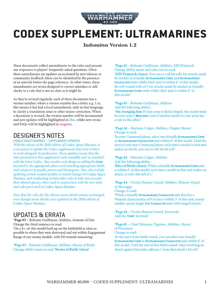 Codex Supplement: Ultramarines: Designer'S Notes | PDF | Military ...