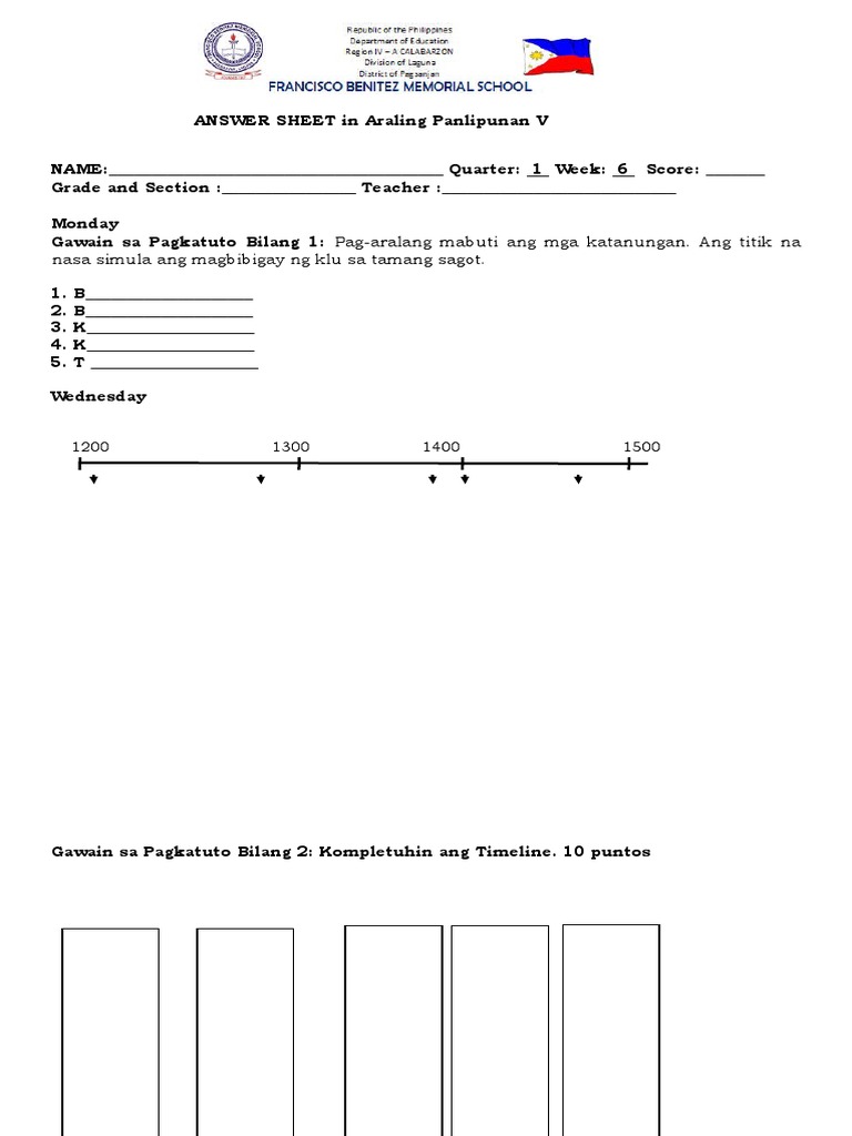 AP Answer Sheet Week 6 Q1 | PDF