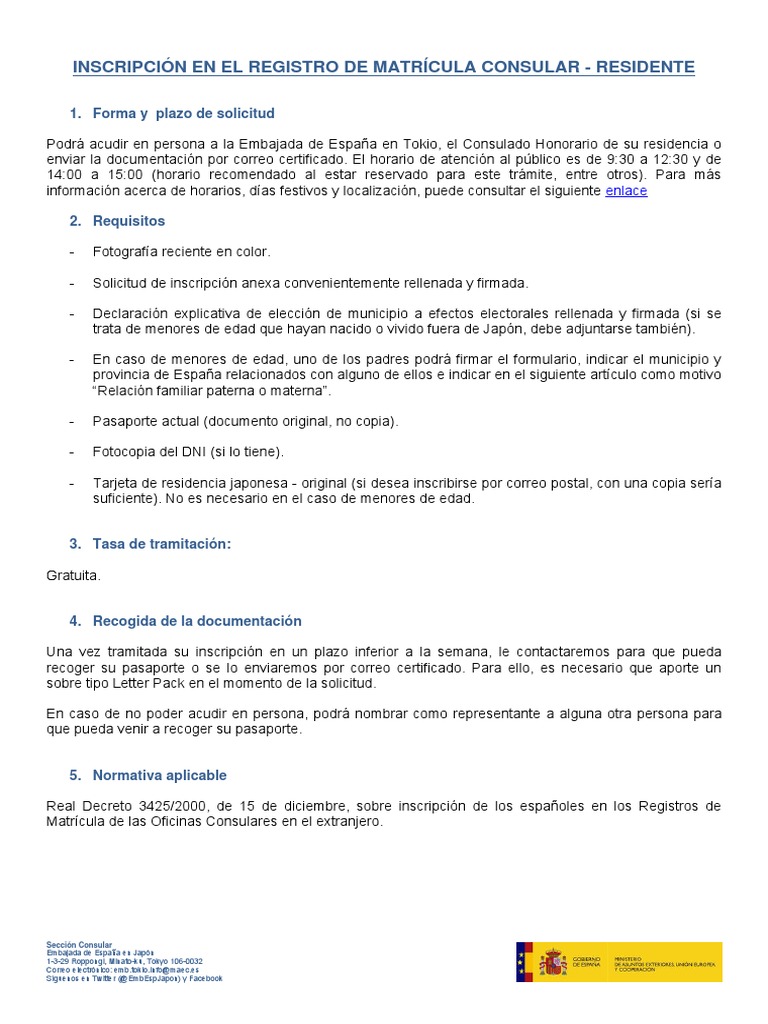 Inscripción en El Registro de Matrícula Consular (Residente) PDF | PDF ...