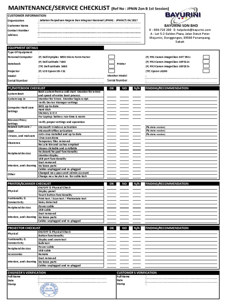 Computer Repair Check List Regular 25 Computer Maintenance Checklist