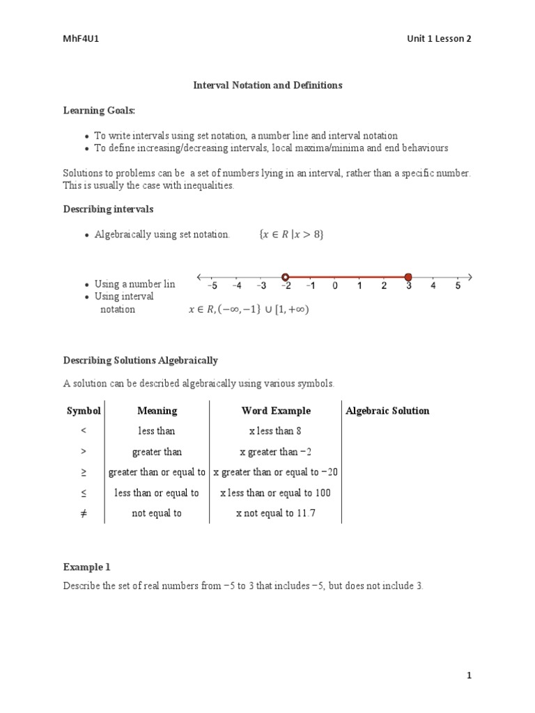 1 2 Interval Notation And Definitions 2020 Download Free Pdf Maxima