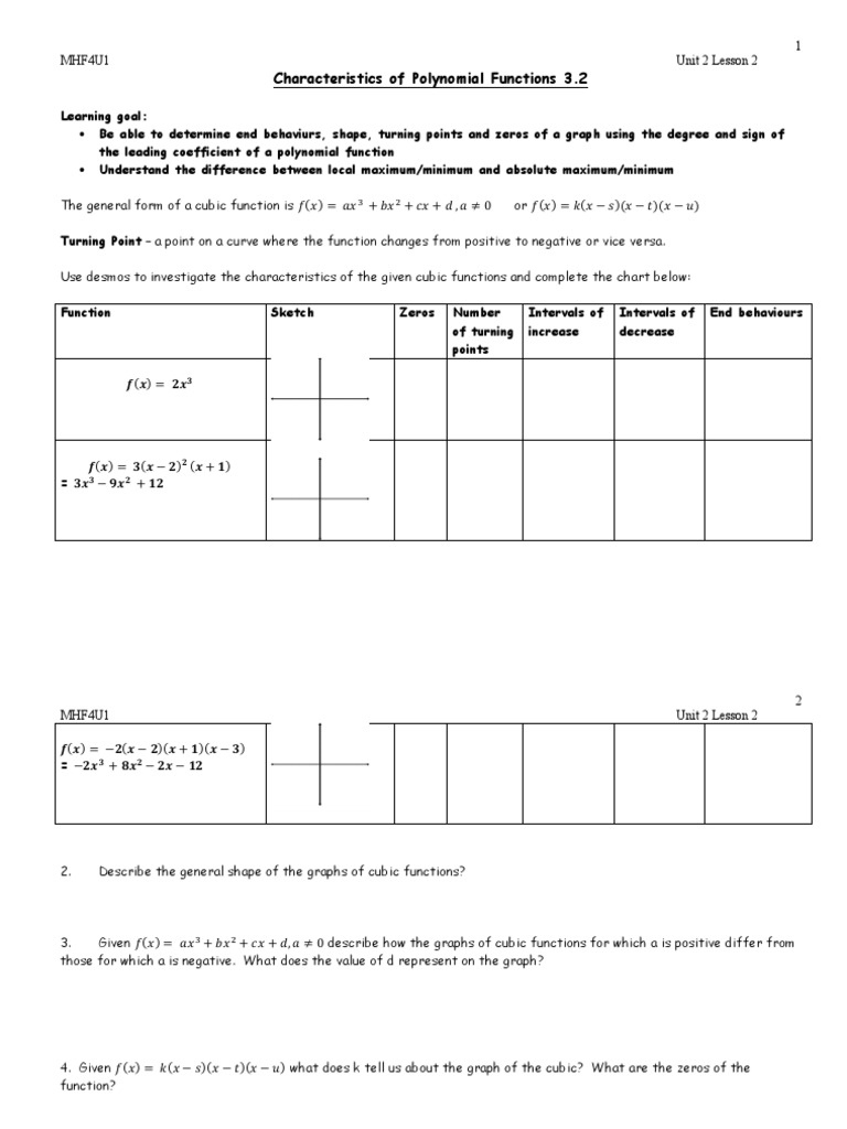 Polynomial Functions: Characteristics & Analysis | PDF | Zero Of A ...