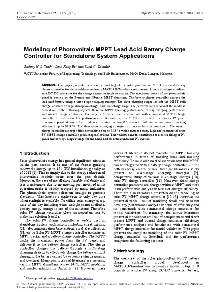 Modeling PV-battery Charge Controller Tan 2020 | PDF | Photovoltaics ...