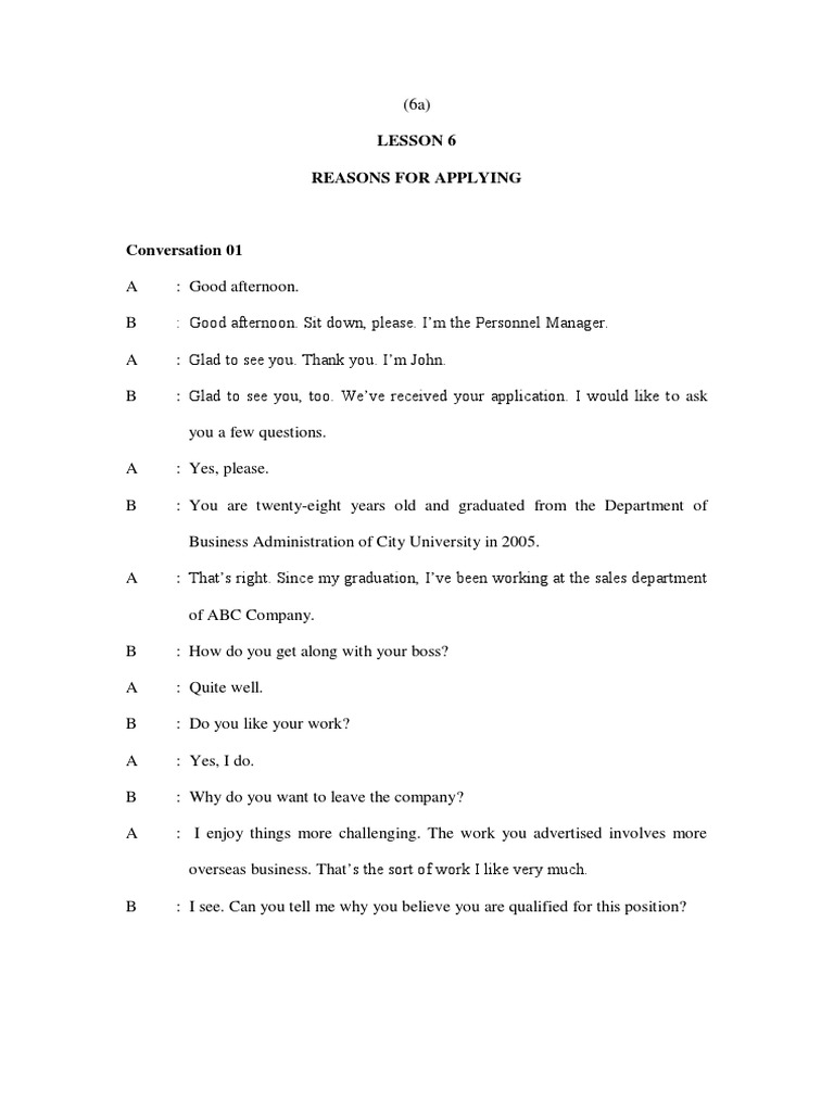 Lesson 6 Reasons For Applying | PDF