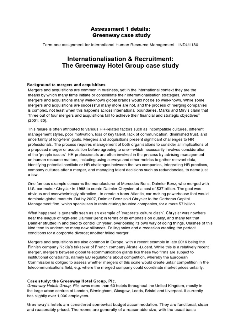 IHRM Assessment 1 Greenway Case Study | PDF