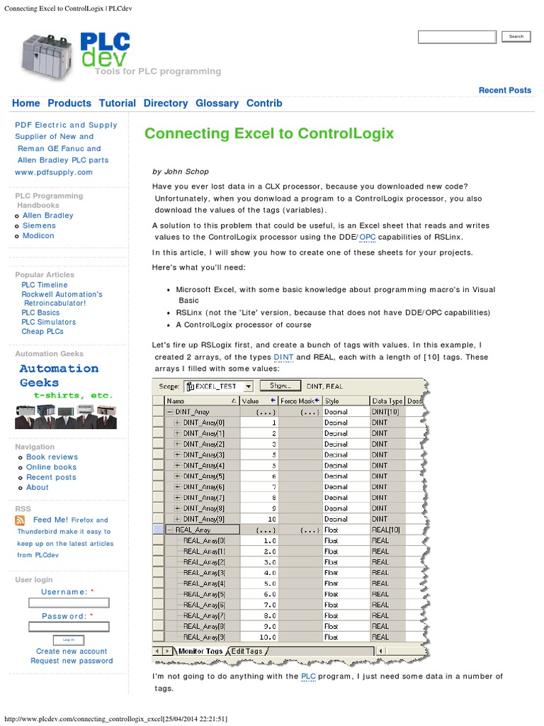 Connecting Excel To Controllogix Plcdev Pdf Microsoft Excel Programmable Logic Controller 