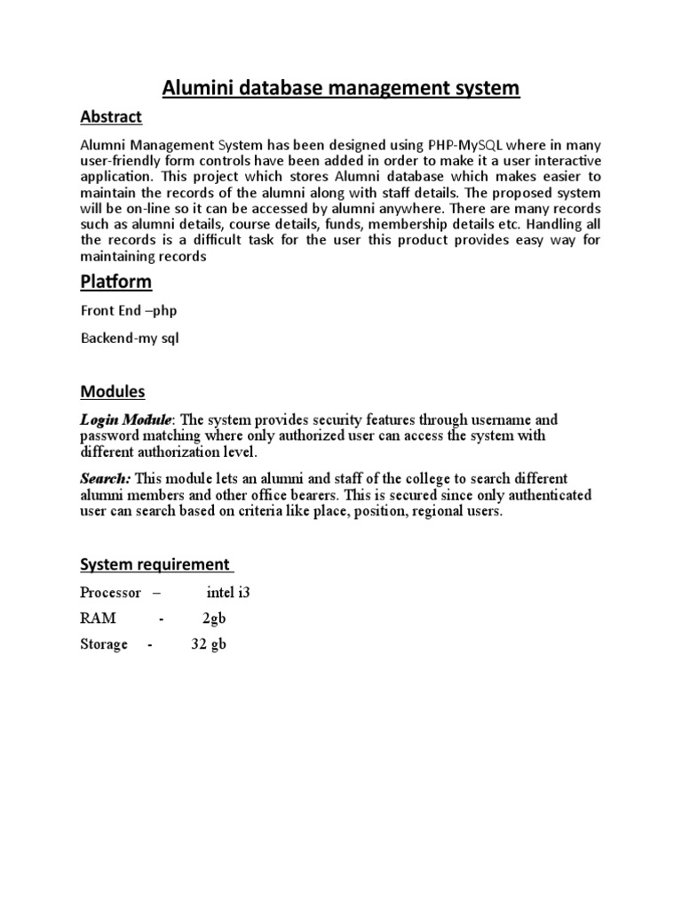 Alumni Database Management System | PDF
