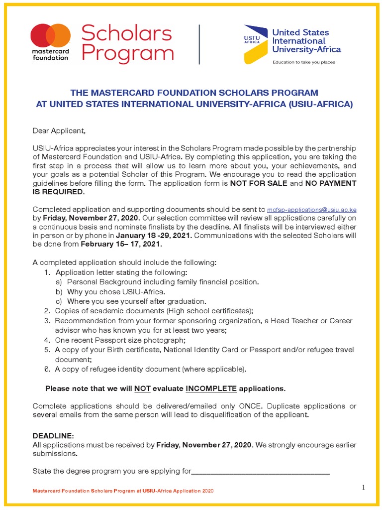 Mastercard Foundation Scholars Program Application Form PDF | PDF ...
