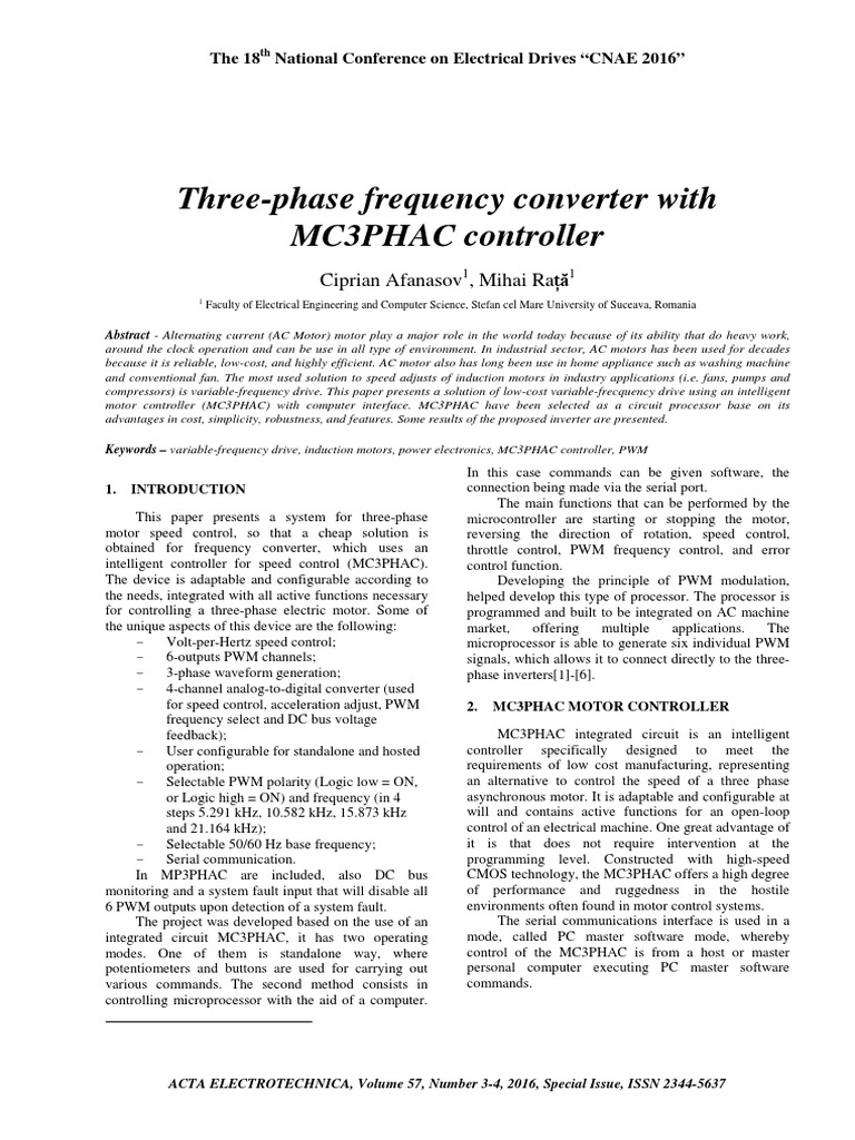 Three-Phase Frequency Converter With MC3PHAC Controller: Ciprian Afanasov, Mihai Ra Ță | PDF ...