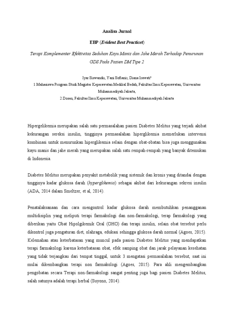 Analisa Jurnal EBP Kayu Manis - DM Keluarga | PDF | Pengembangan Diri | Kesehatan Holistik